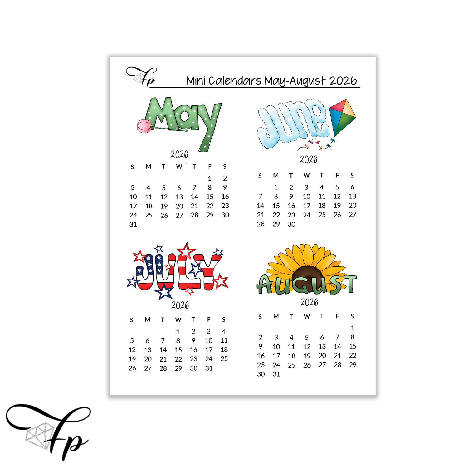 2026 Mini Calendars May-August - Fabulously Planned