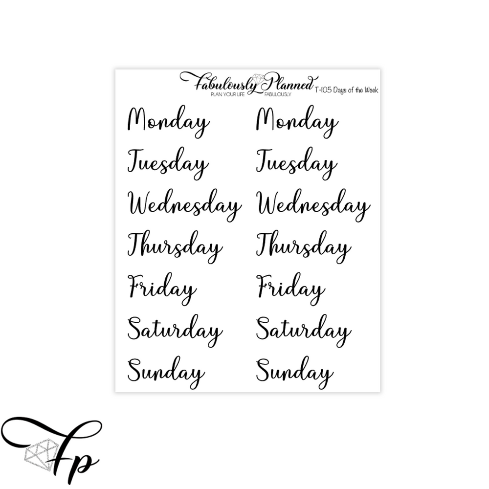 Days of the Week Transparent Script - Fabulously Planned